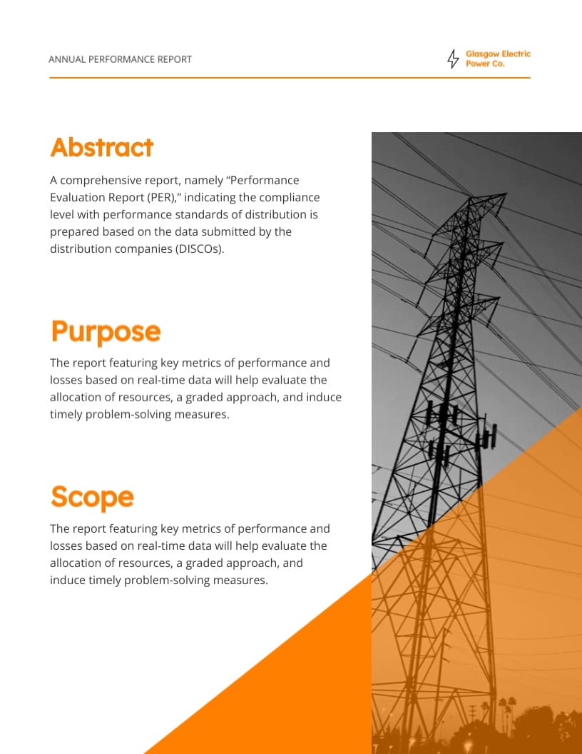 Power Transmission Performance Report Template | Visme