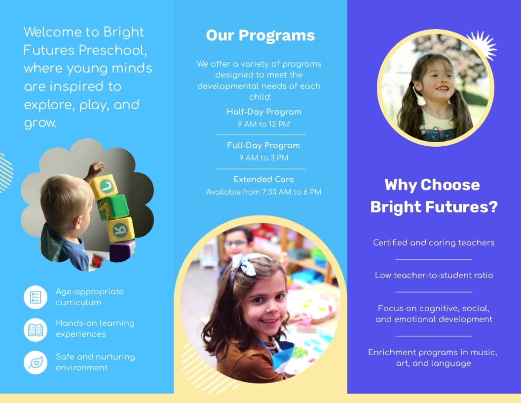 Preschool Program Trifold Brochure Template | Visme
