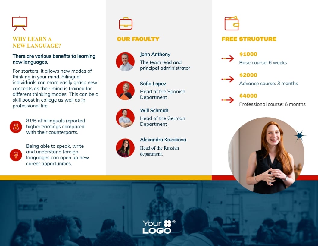 Private Language School Brochure Template | Visme