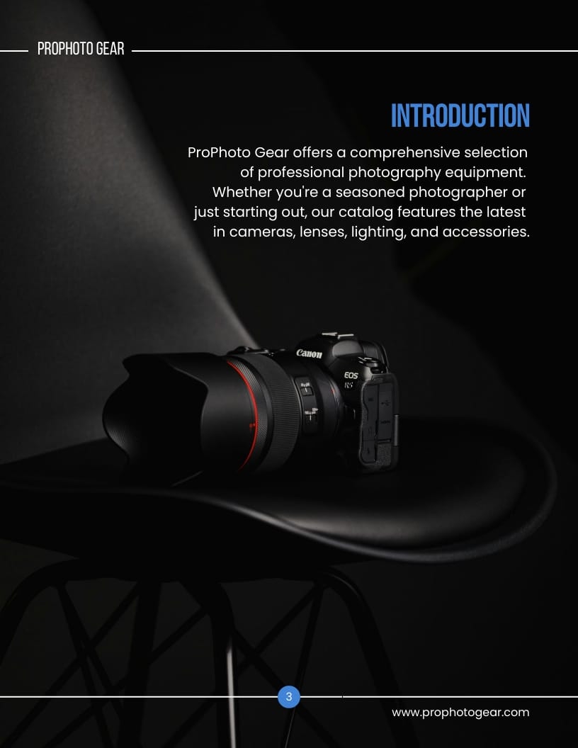 Professional Photography Equipment Catalog Template | Visme
