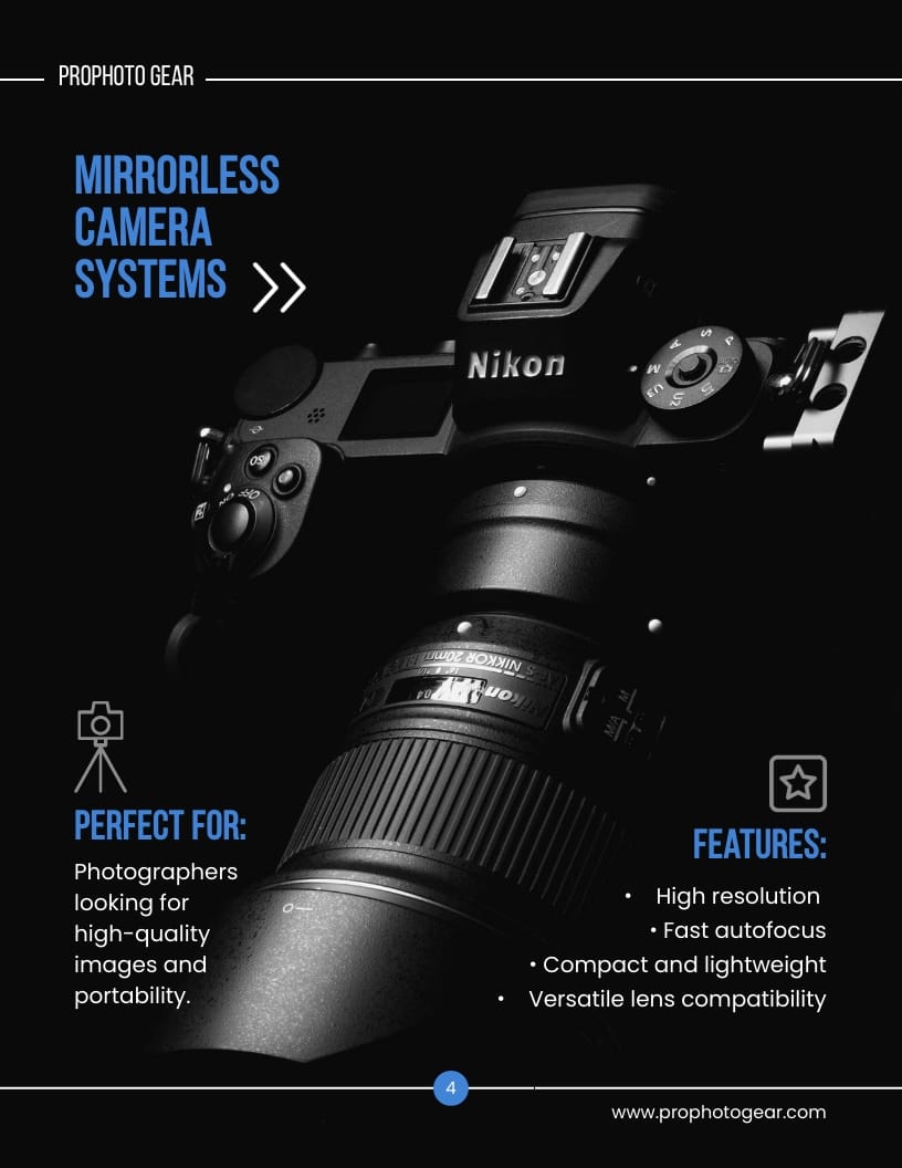 Professional Photography Equipment Catalog Template | Visme