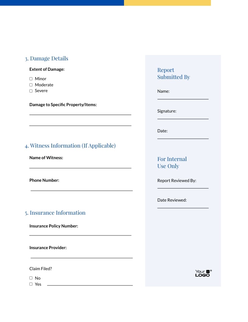 Property Damage Report Form Template | Visme