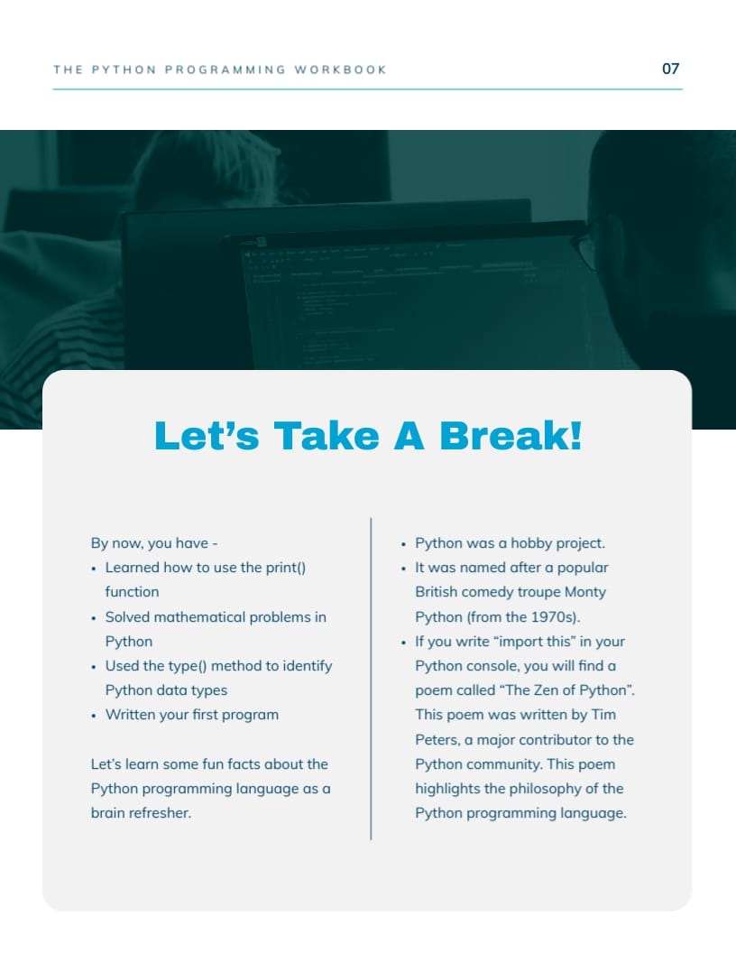 Python Programming Workbook Template | Visme Python Programming Workbook Template | Visme