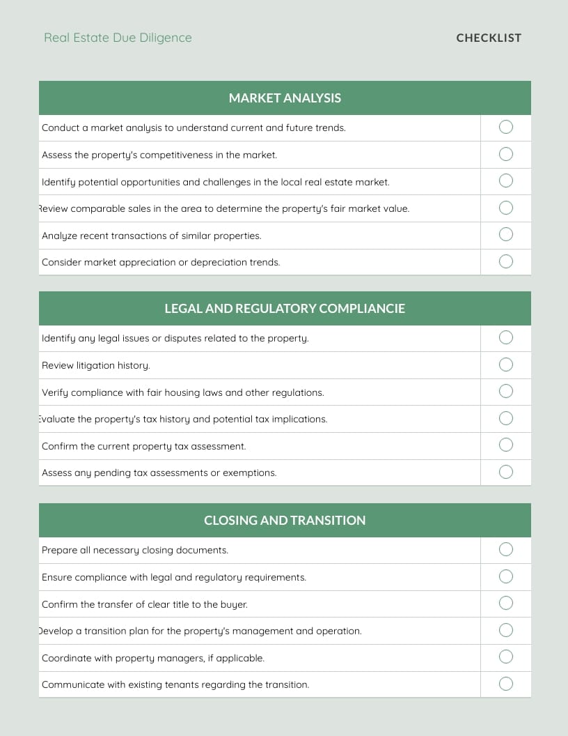 Real Estate Due Diligence Checklist Template | Visme