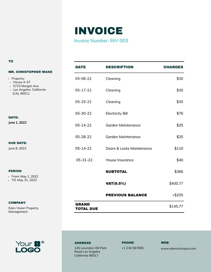 Real Estate Property Management Invoice Template Visme