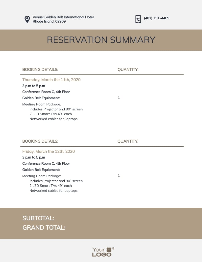 Reservation Summary Template | Visme