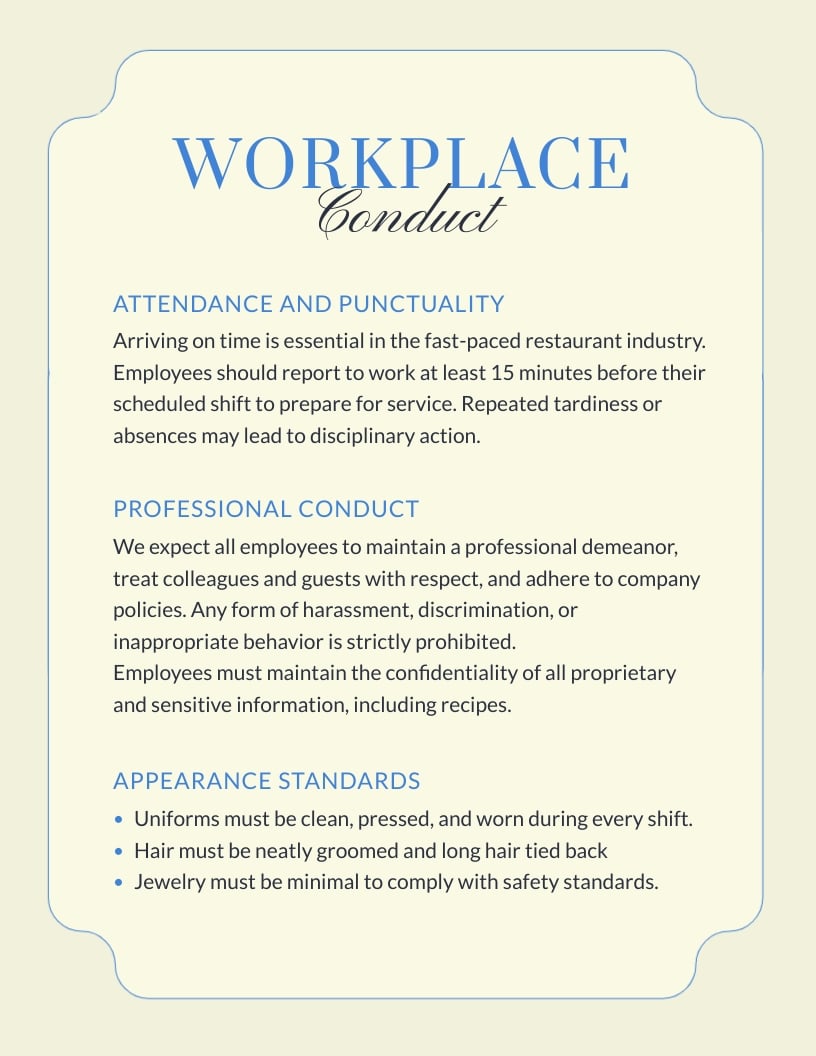 Restaurant Employee Handbook Template | Visme