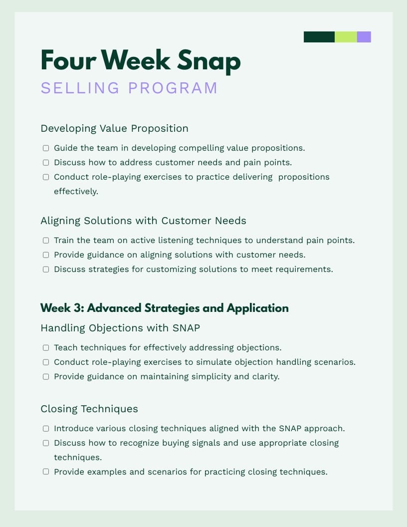 SNAP Selling Training Checklist Template | Visme