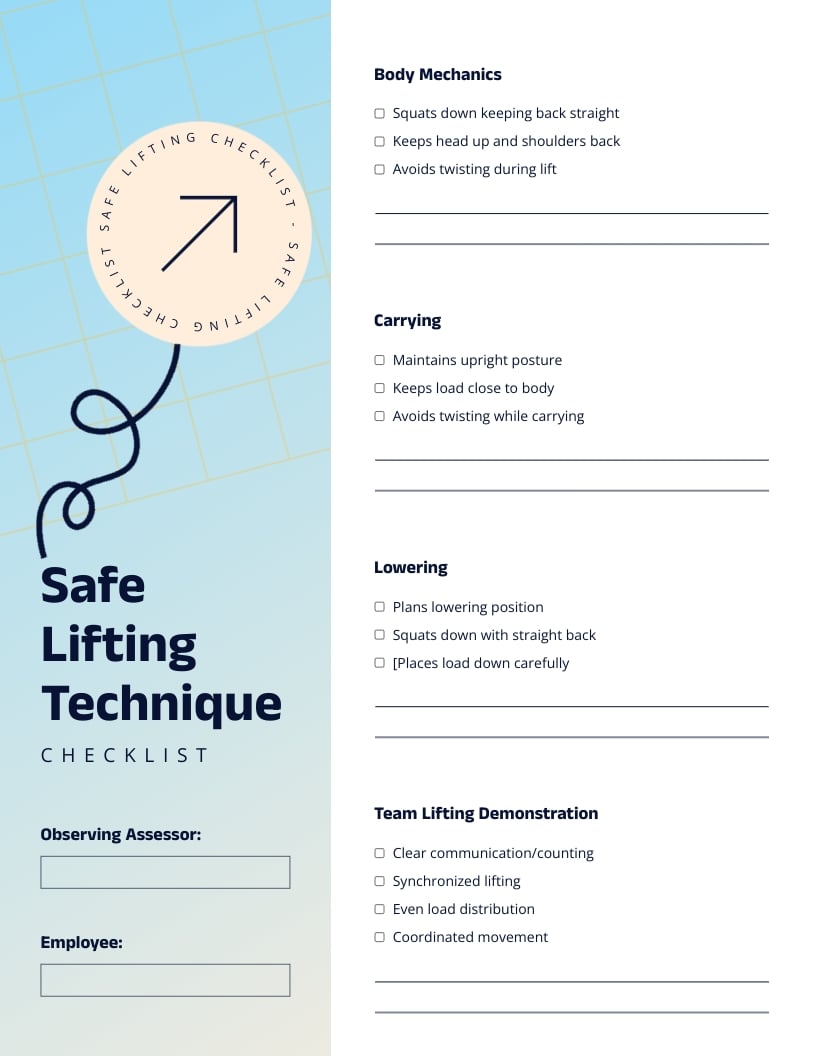 Safe Lifting Technique Checklist Template | Visme