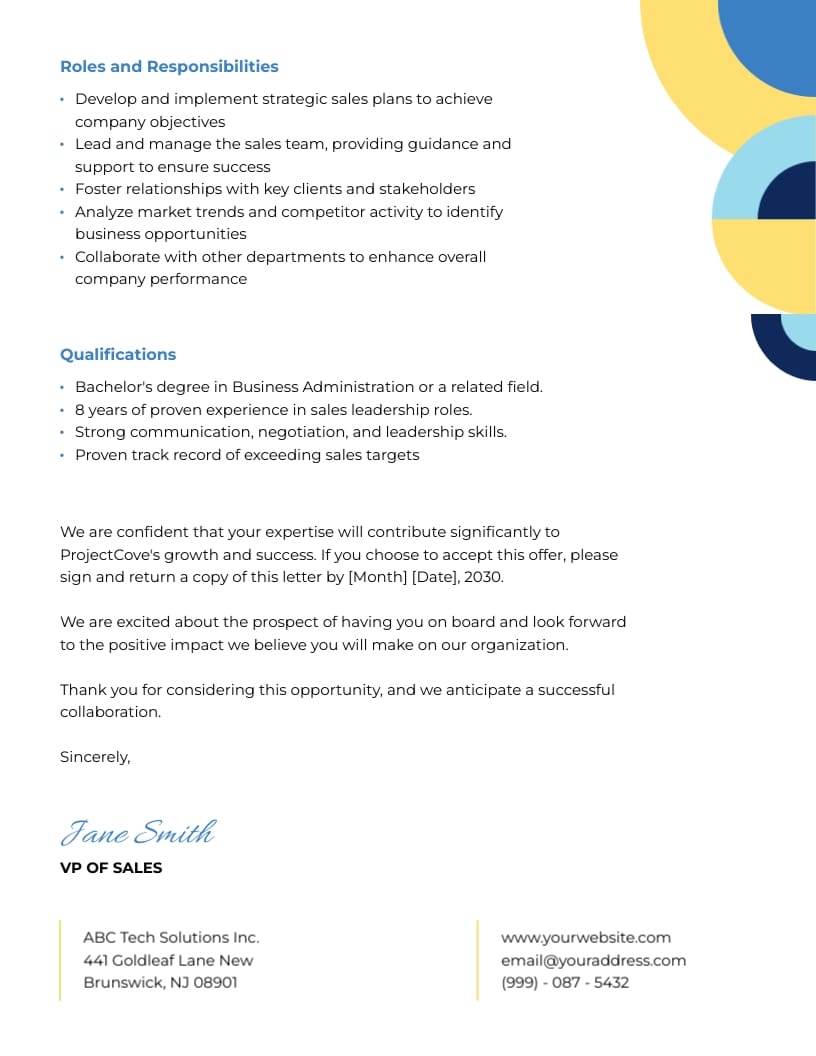 Sales Director Job Offer Letter Template | Visme