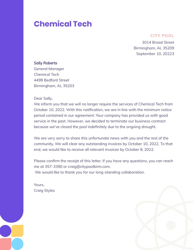 Service Agreement Termination Letter Template Visme