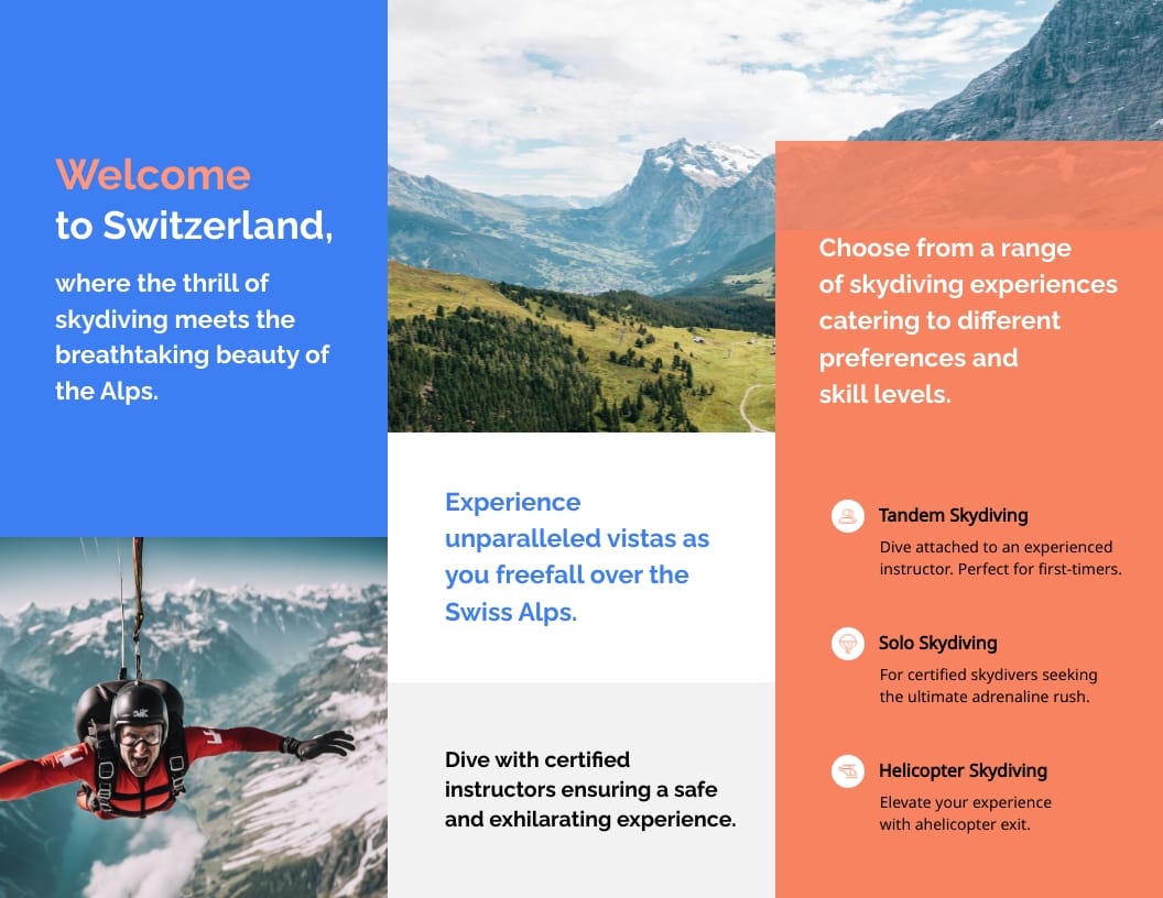 Skydiving Trifold Brochure Template | Visme