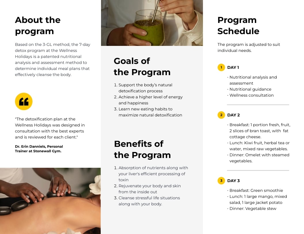 Sleek Detox Program Trifold Brochure Template | Visme
