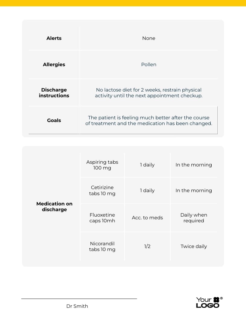 Sleek Hospital Discharge Summary Template | Visme