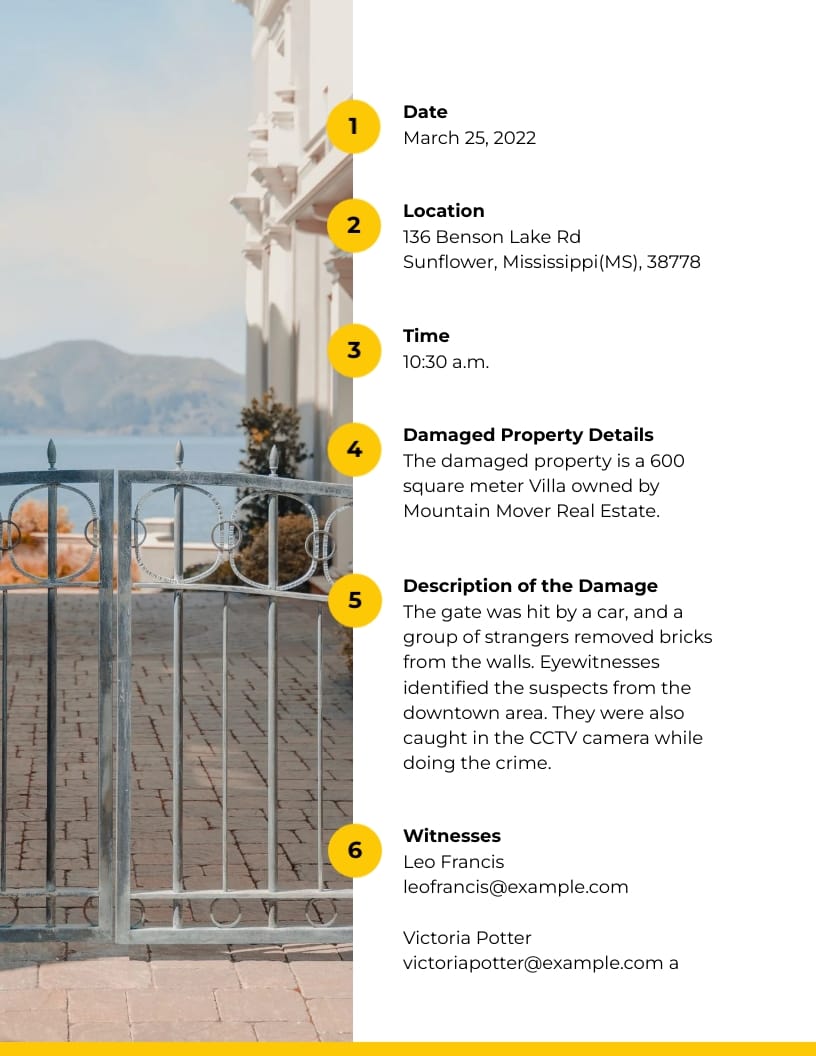 Sleek Property Damage Report Template | Visme