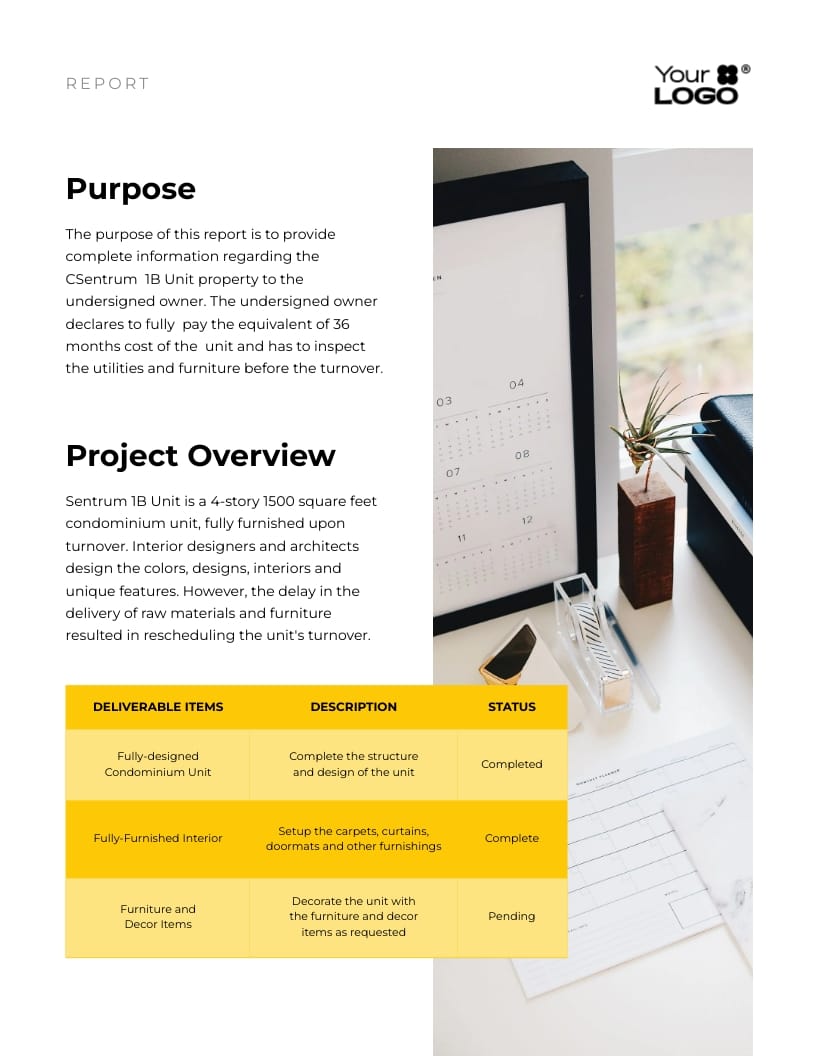 Sleek Property Handover Report Template | Visme