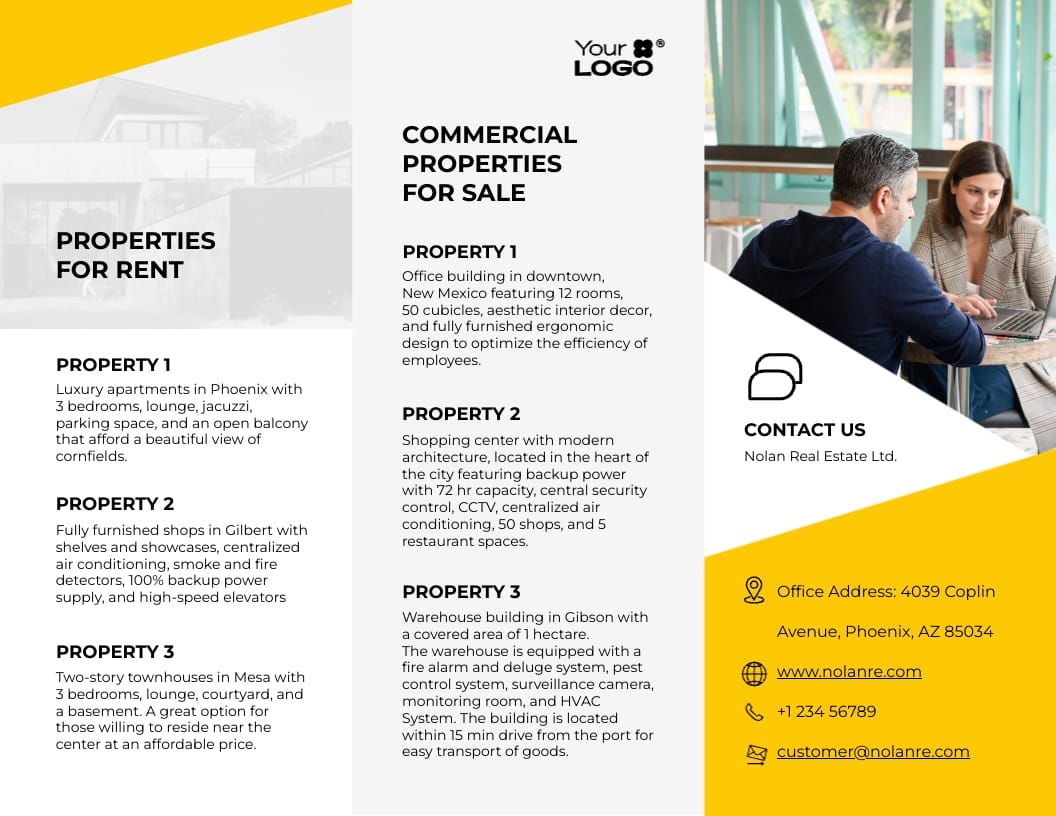 Sleek Real Estate Company Trifold Brochure Template | Visme