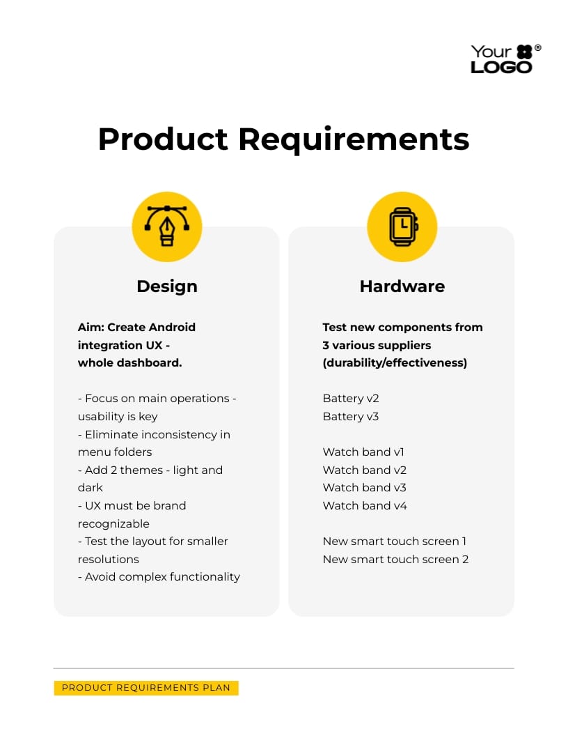 Sleek Smart Watch Product Requirements Plan Template | Visme
