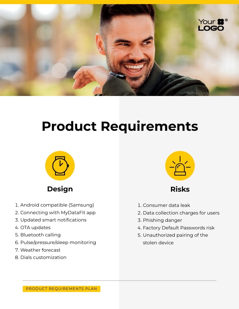 Sleek Smart Watch Product Requirements Plan Template | Visme