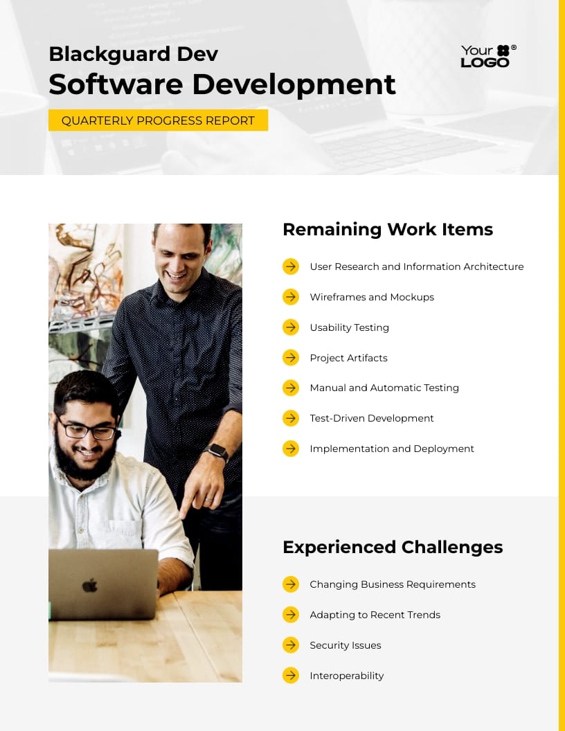 Sleek Technology Quarterly Progress Report Template | Visme