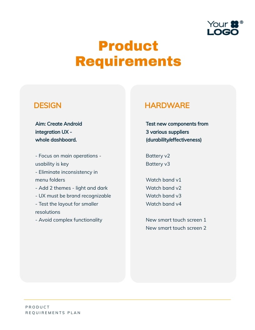 Smart Watch Product Requirements Plan Template | Visme