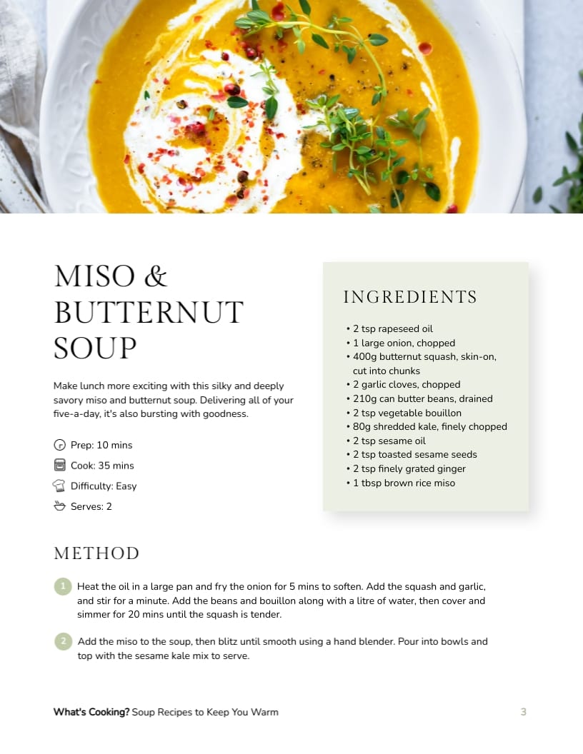 Soup Recipe Ebook Template | Visme