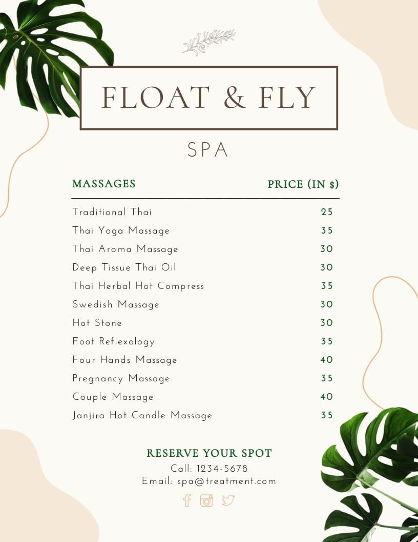 Spa Menu Templates Free Download Free Download For Software Driver 