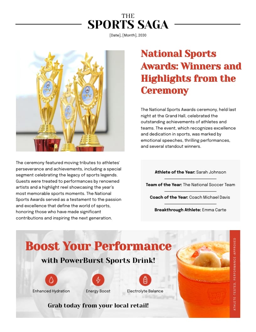 Sports Newspaper Template | Visme