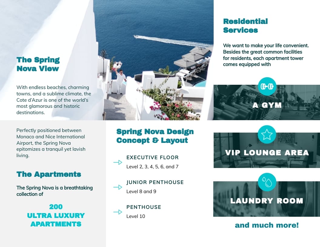 Spring Nova Luxury Apartments Trifold Brochure Template | Visme