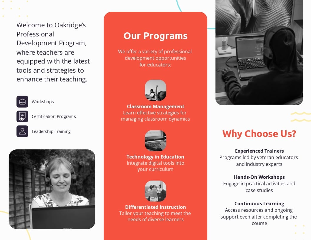 Teacher Professional Development Brochure Template | Visme Teacher Professional Development Brochure Template | Visme