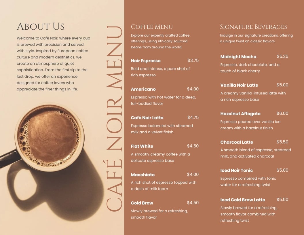 Tri Fold Coffee Shop Brochure Template | Visme