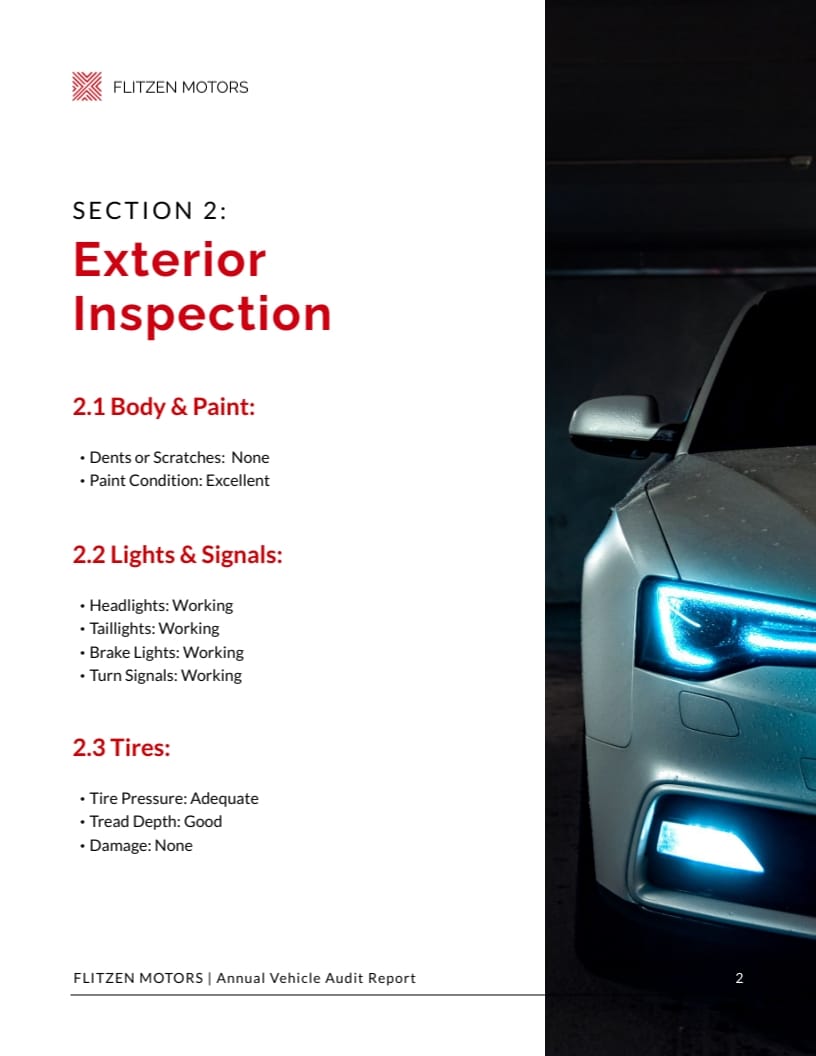 Vehicle Health Audit Report Template | Visme