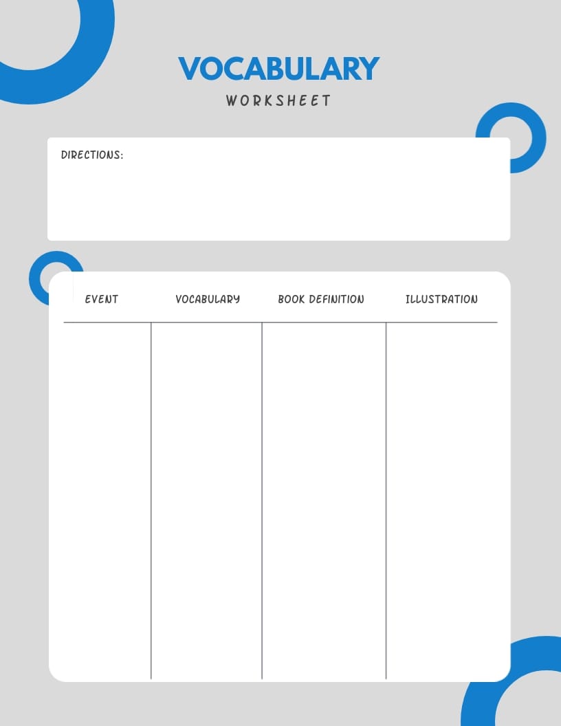 Blank Vocabulary Worksheet Template Word Worksheet
