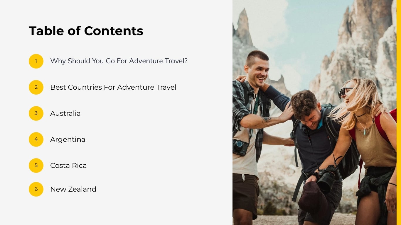 Sleek Adventure Travel Recommendation Presentation Template | Visme