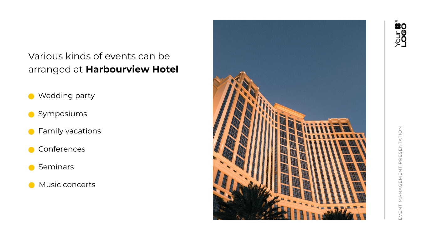 Sleek Hotel Event Management Presentation Template | Visme