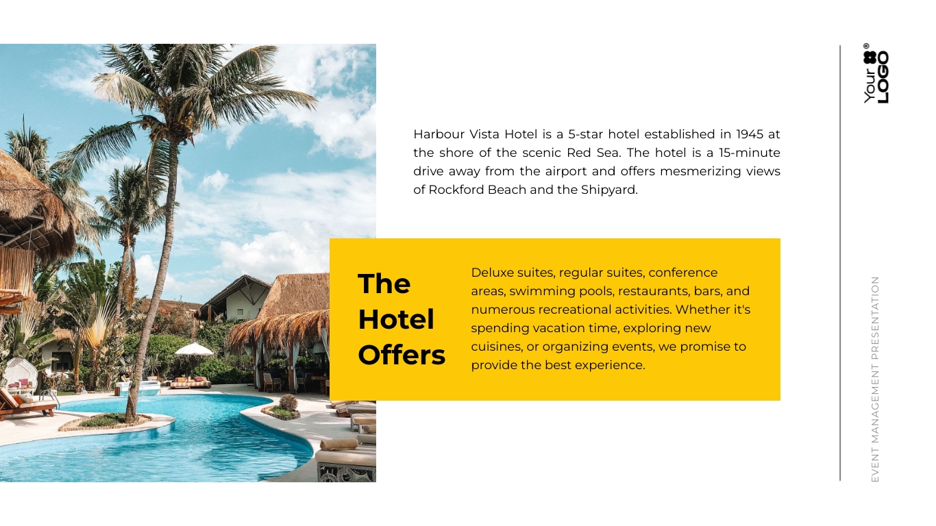 Sleek Hotel Event Management Presentation Template | Visme